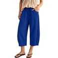 Capri Leggings Womens Summer Casual Faux Linen Curved Blade Cropped ...