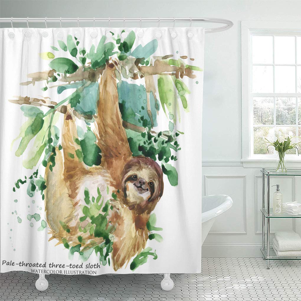 Libin Green Wild Sloth Tropical Watercolor Beautiful Branch Exotic ...