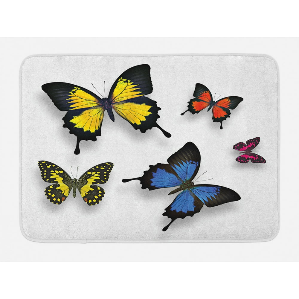 Butterfly Bath Mat, Various Colorful Butterflies Pattern and Moths with ...