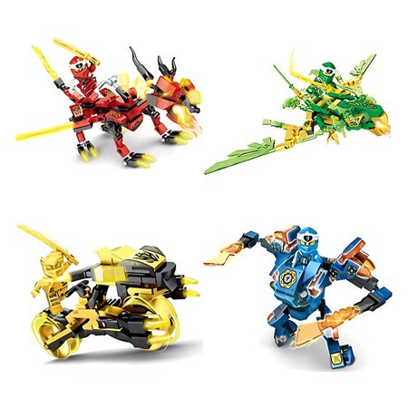 4 Types In 1 Ninja Dragon Assembly Warrior Robot Model Figures Building ...