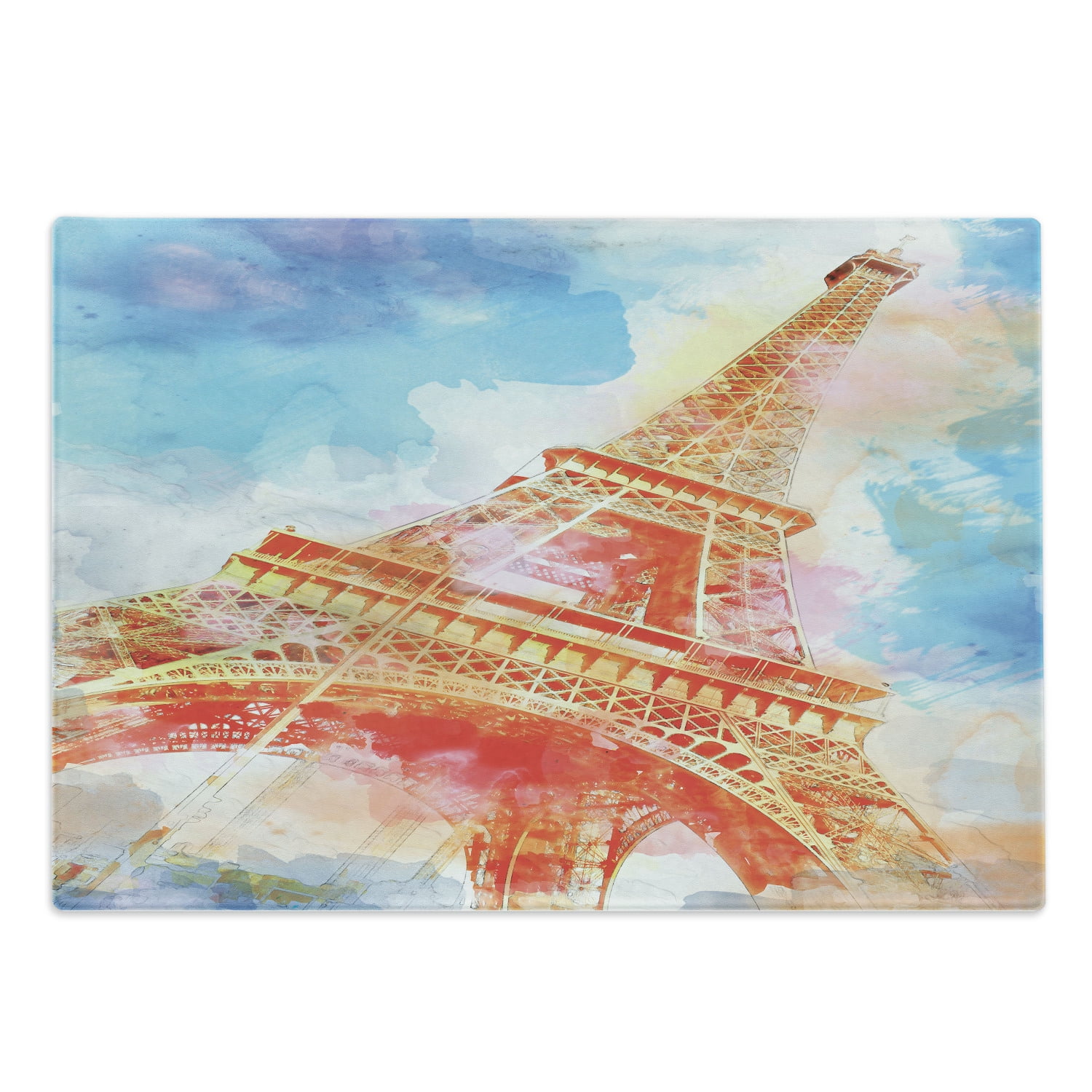 Eiffel Tower Cutting Board, Watercolor Painted Linework Eiffel Tower ...