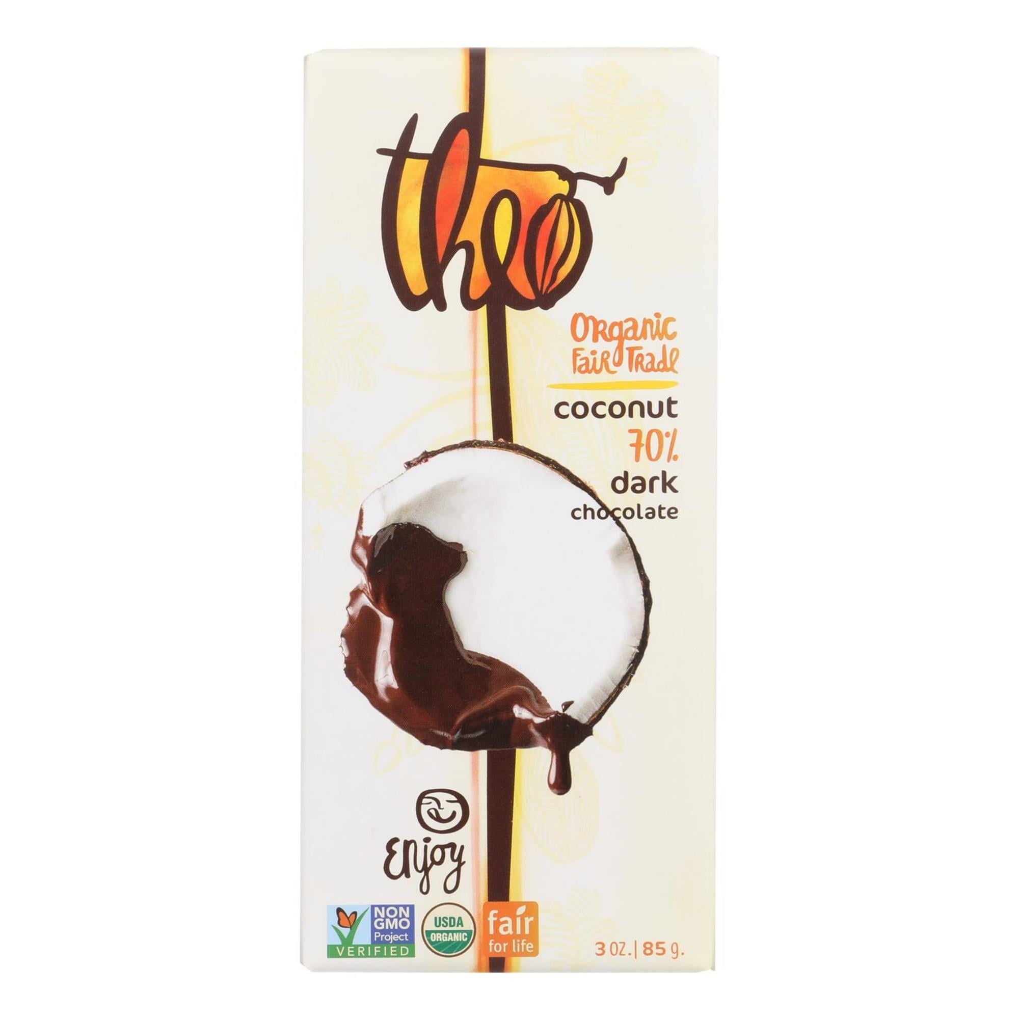 (12 Pack)Theo Chocolate 70% Coconut Dark Chocolate Bars, 3 oz ...
