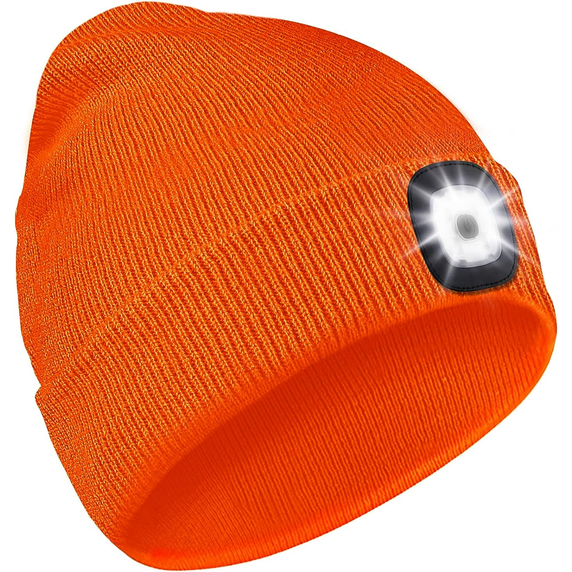 1 Pack Orange Upgraded LED Beanie Hat with USB Rechargeable LED Hat Adjustable Brightness Headlamp Winter Lighted Beanie Cap Tech Gifts for Adults Walmart