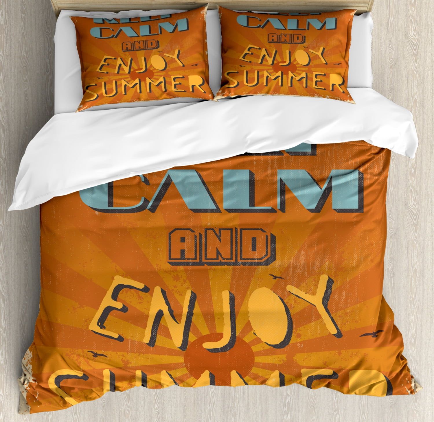 Keep Calm Duvet Cover Set Queen Size, Grunge Retro Enjoy Summer ...