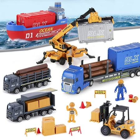 HHHC Kids Cargo Truck Trailer Toy, Ocean Container Ship, Transport Boat ...