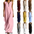 Elegant Color Block Linen Maxi Dress for Women Summer Loose V Neck ...