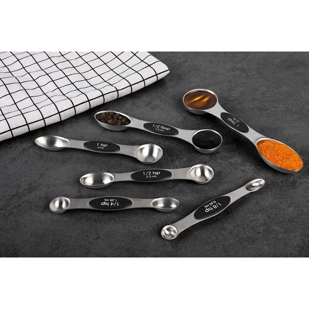 Magnetic Measuring Spoons Set of 6 Stainless Steel Dual Sided Stackable ...