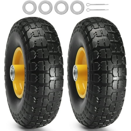 Flat Free 3.50-8, 13" Durable Wheelbarrow Tire with 3/4 & 5/8 Bearing ...
