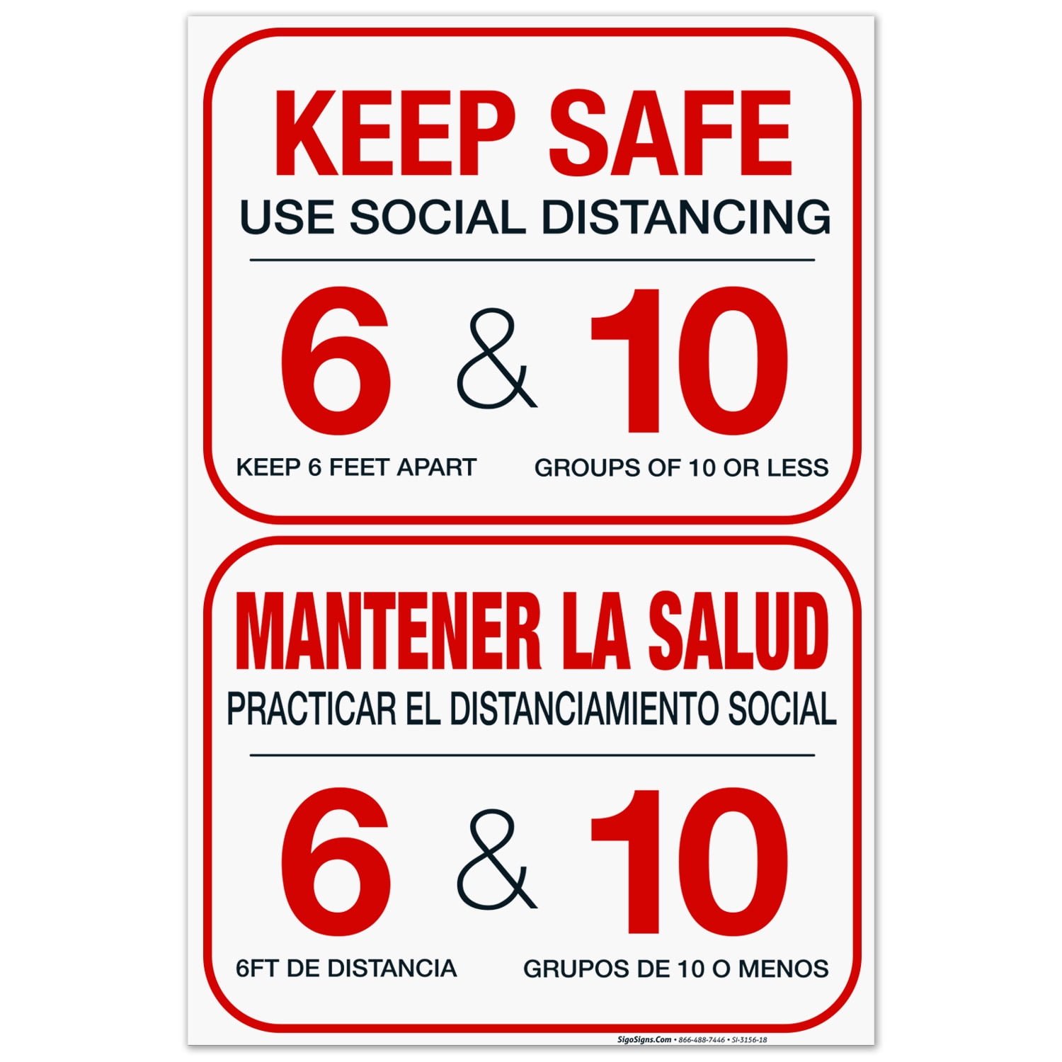 Social Distancing Sign, Social Distancing English And Spanish Sign ...