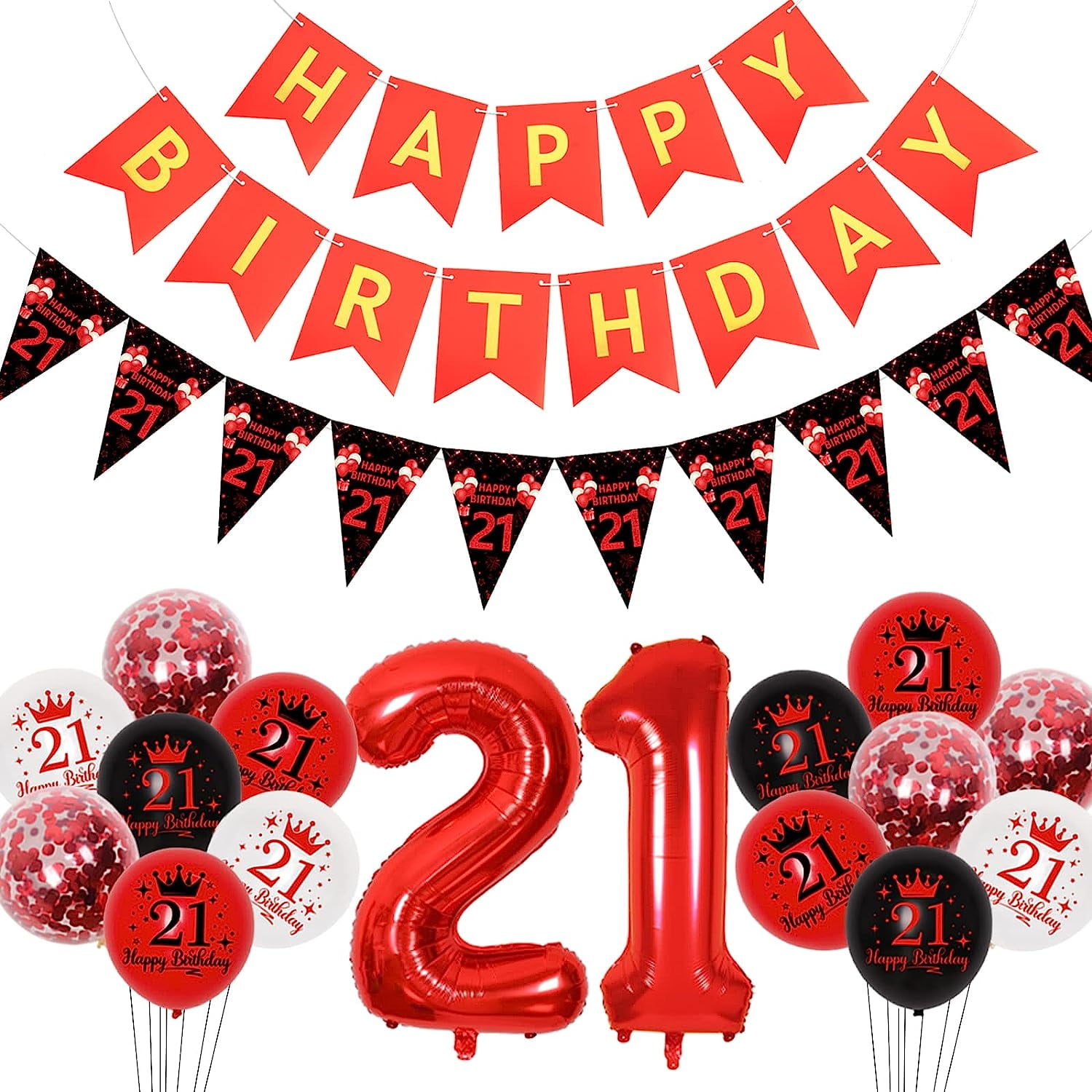 Red and Black 21st Birthday Decorations, Glitter 21 Birthday Flag ...