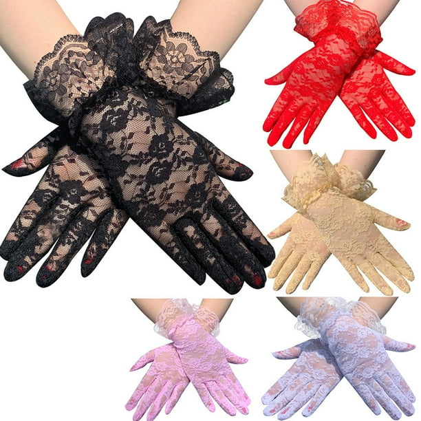 rygai 1 Pair Bridal Gloves Lace Flower Pattern Lady Mittens Elegant Short Style Gloves for ...