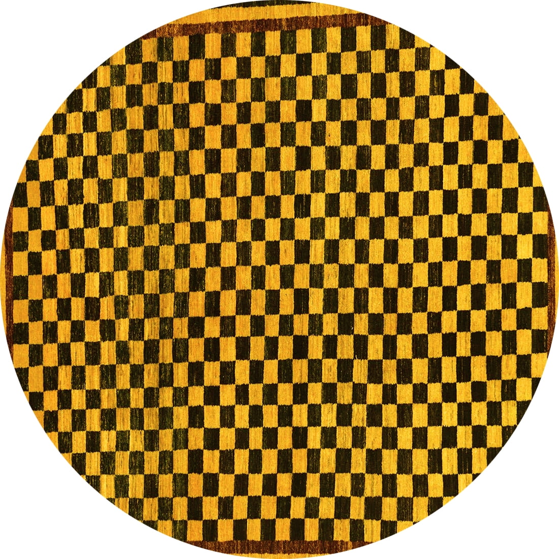 Ahgly Company Indoor Round Checkered Yellow Modern Area Rugs, 4' Round ...