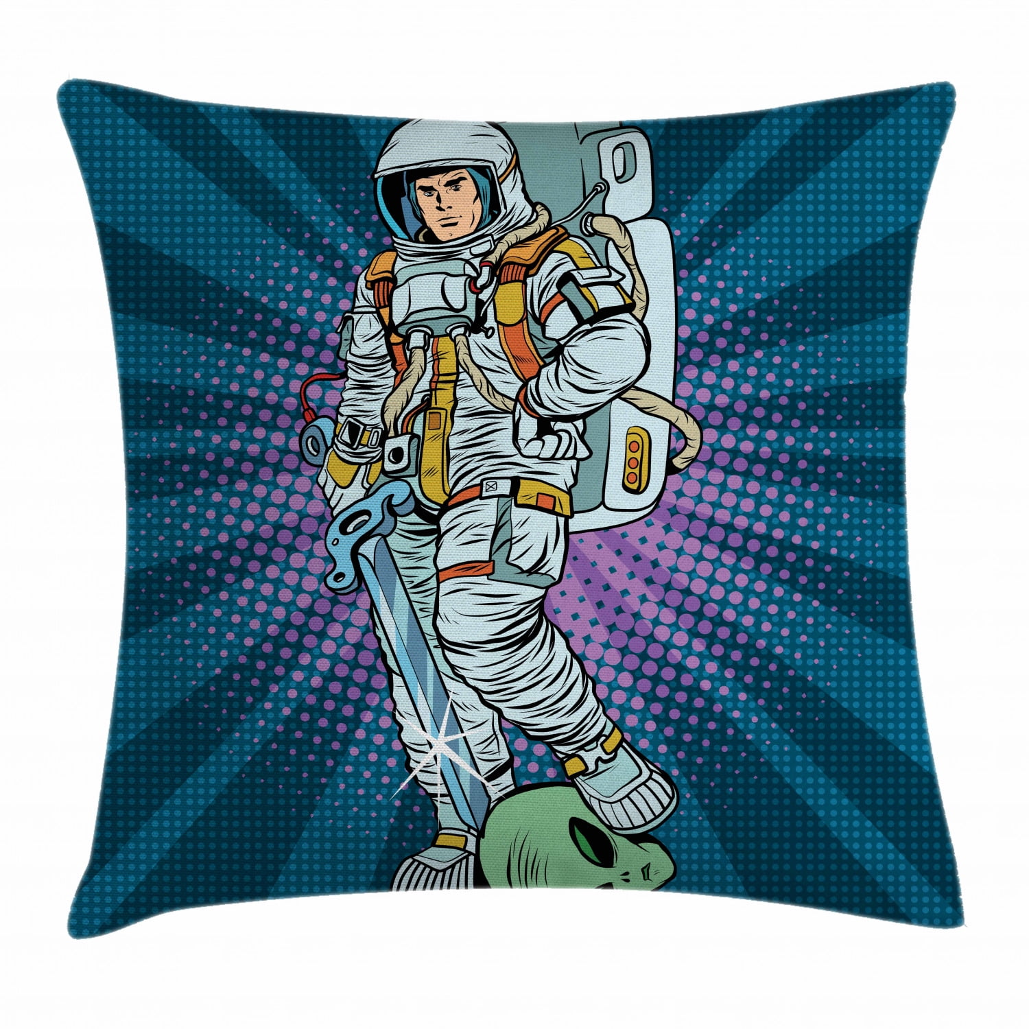 Astronaut Throw Pillow Cushion Cover, Galaxy Warrior with Sword and ...