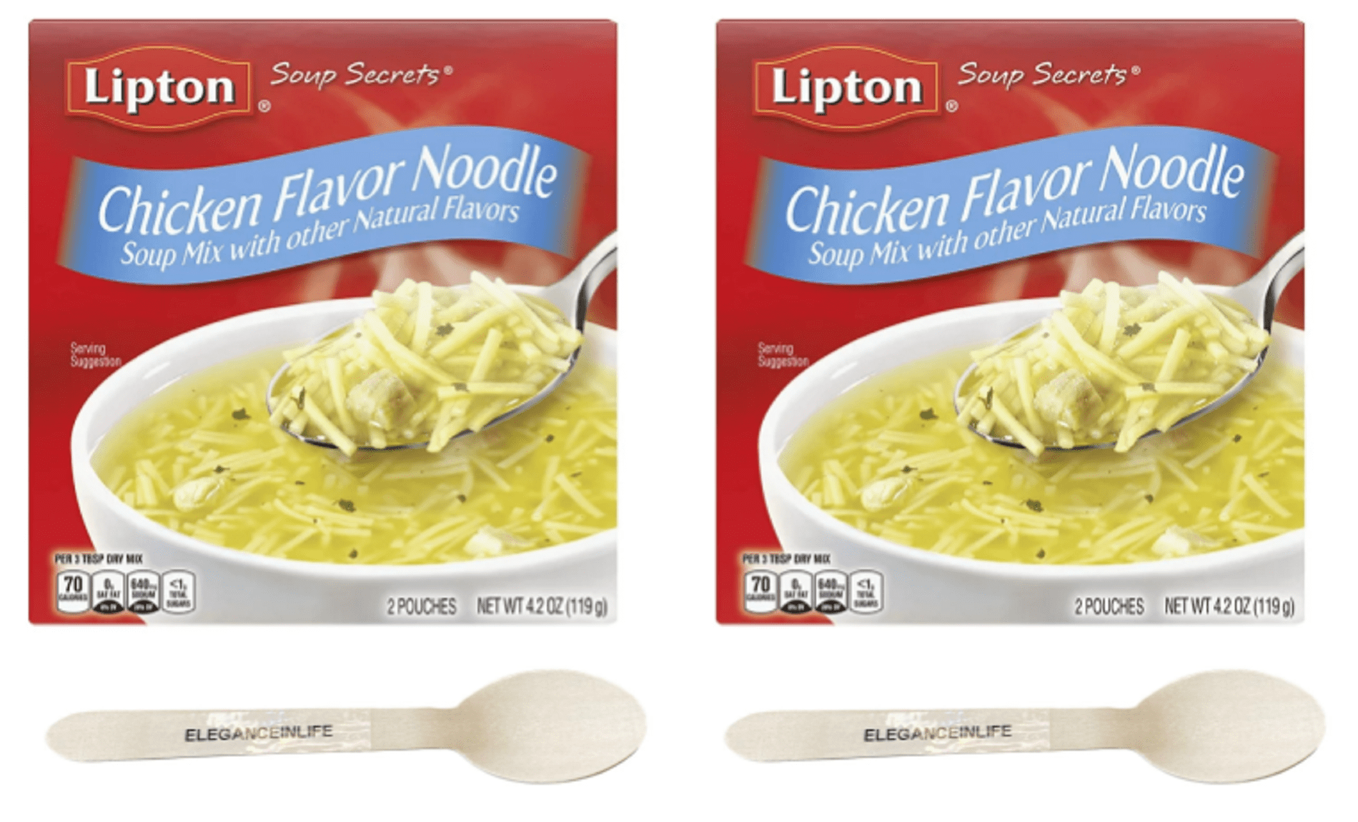 Lipton Soup Secrets Instant Soup Mix Chicken Noodle 4.2 Ounce +Eleganceinlife Wooden Spoon Pack ...