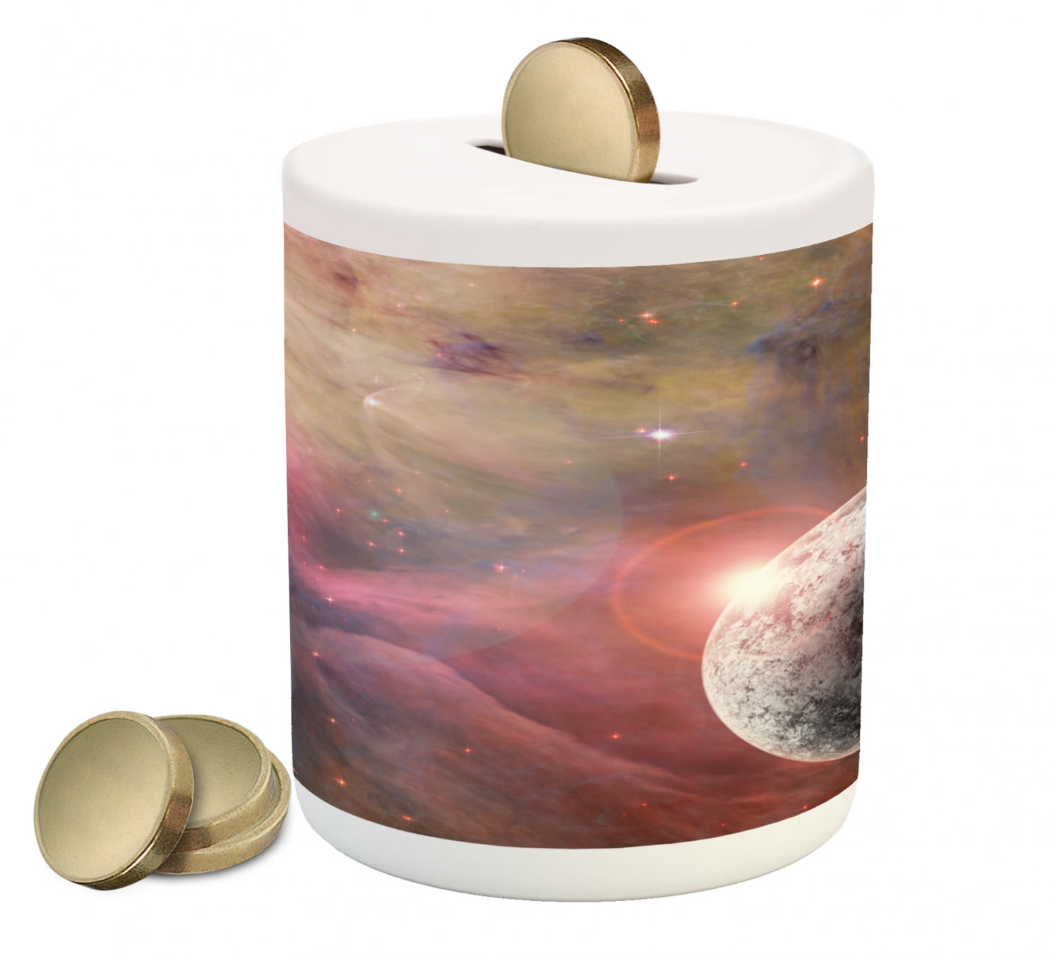 Outer Space Piggy Bank, Unknown Frozen Planet in a Star Field with ...