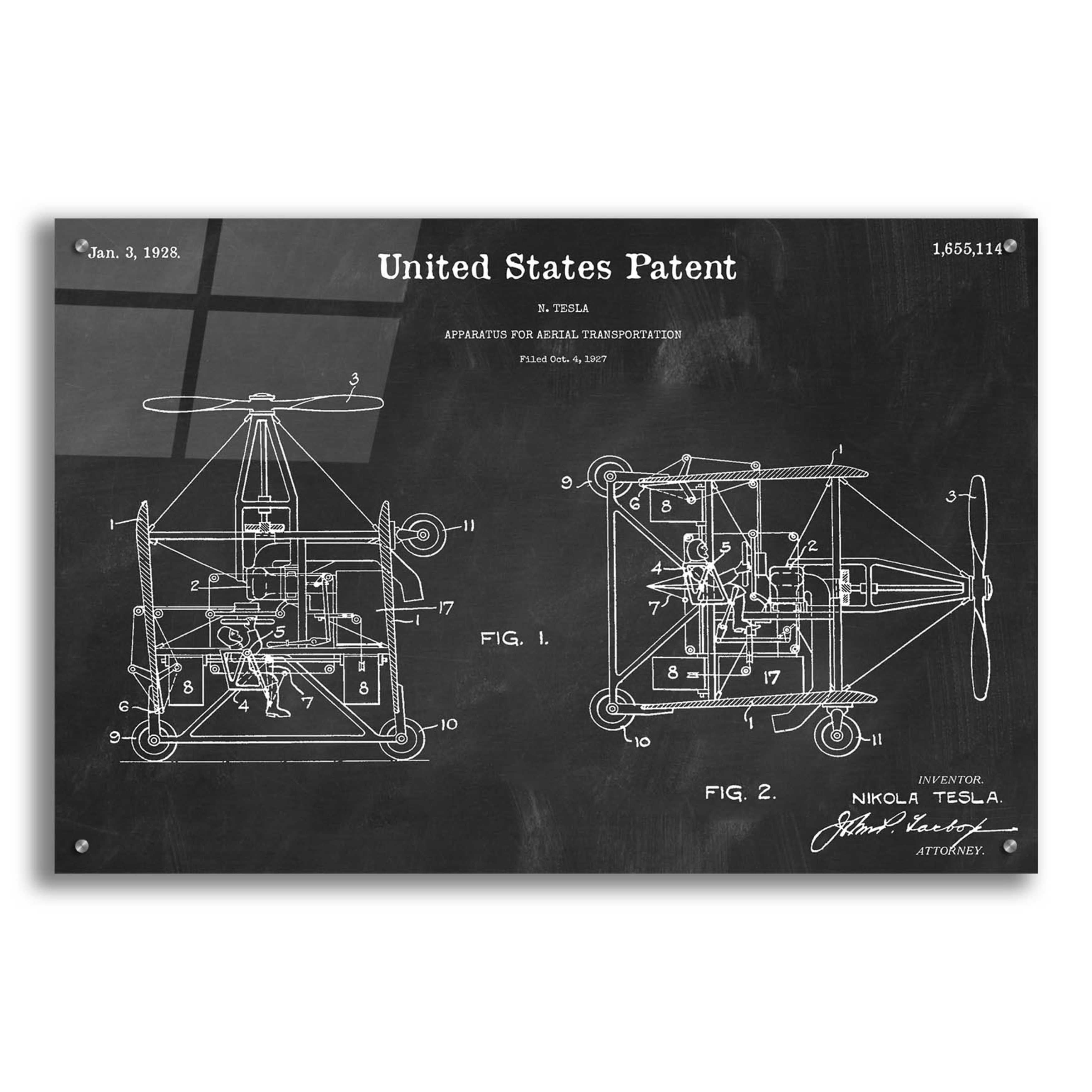 Epic Art 'Tesla Aerial Apparatus Blueprint Patent Chalkboard,' Acrylic ...