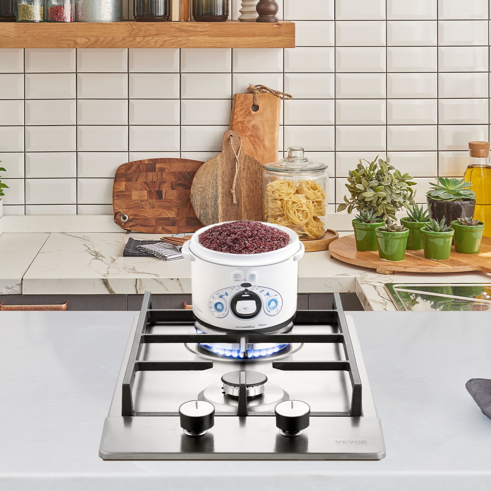 BENTISM Gas Cooktop Stove Top 12" 12250BTU 2 Burners Built-in LPG/NG ...