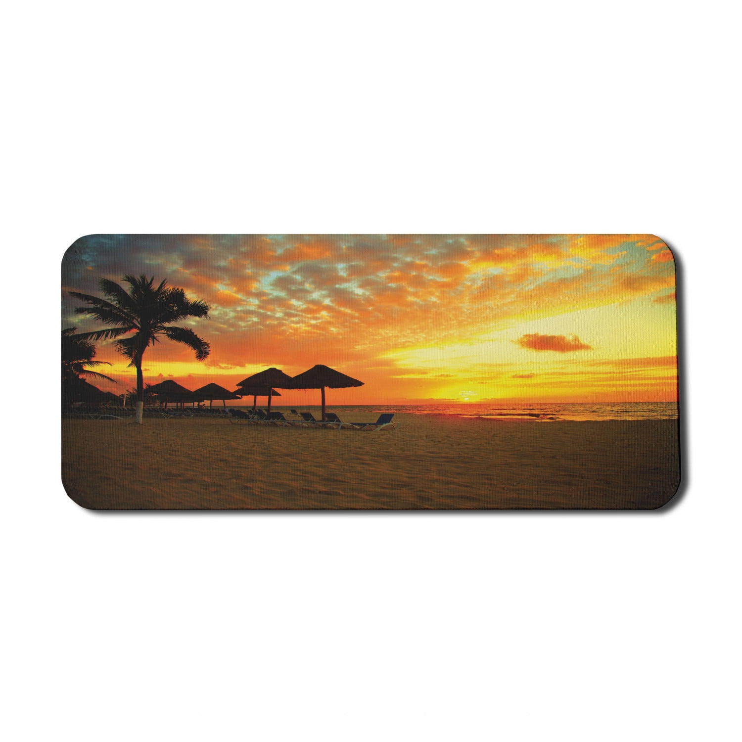 Seaside Computer Mouse Pad, Sunset Scene at Beach Resort Silhouette ...