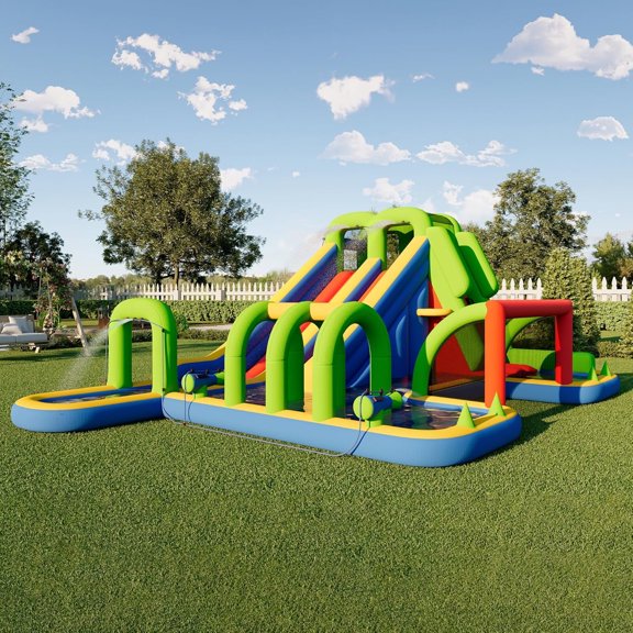 Island Hopper Large Inflatable Bouncer, Racing Slide & Slam ...