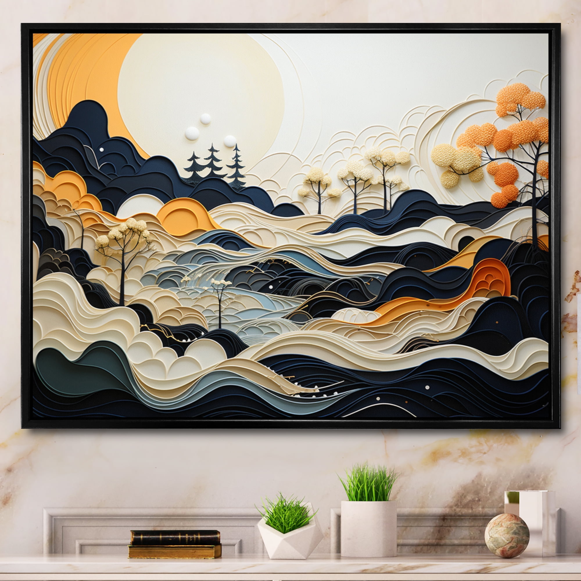 Click here for Designart Abstract Line Art Landscape Framed Wall... prices
