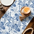 Blue Flower Table Runner Linen Burlap Table Runner 108 Inches Long ...