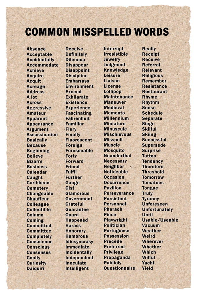 Common Misspelled Words Classroom Spelling Chart Poster Writing ...