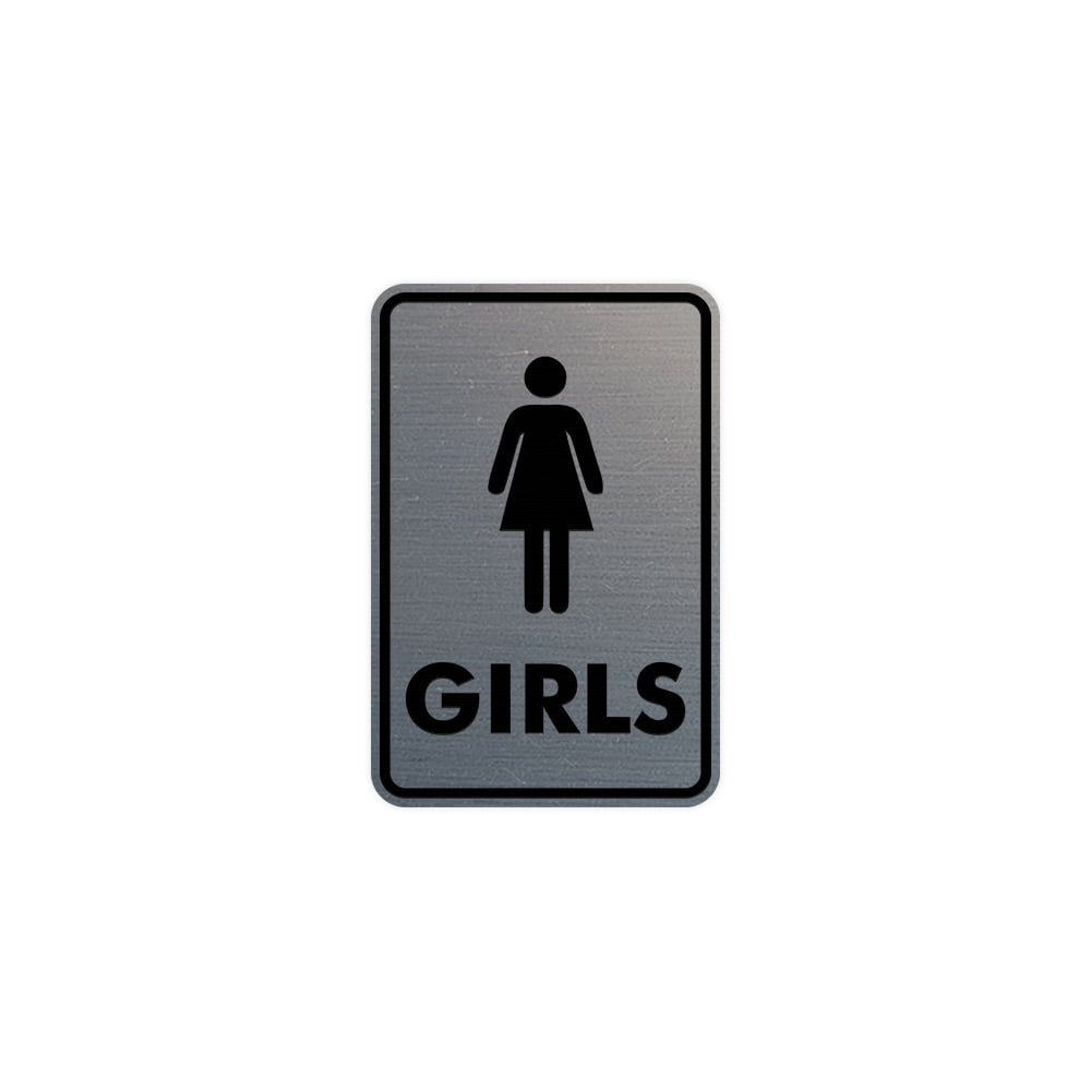 Portrait Round Girls Restroom Sign (Brushed Silver) - Small 4" x 6 ...