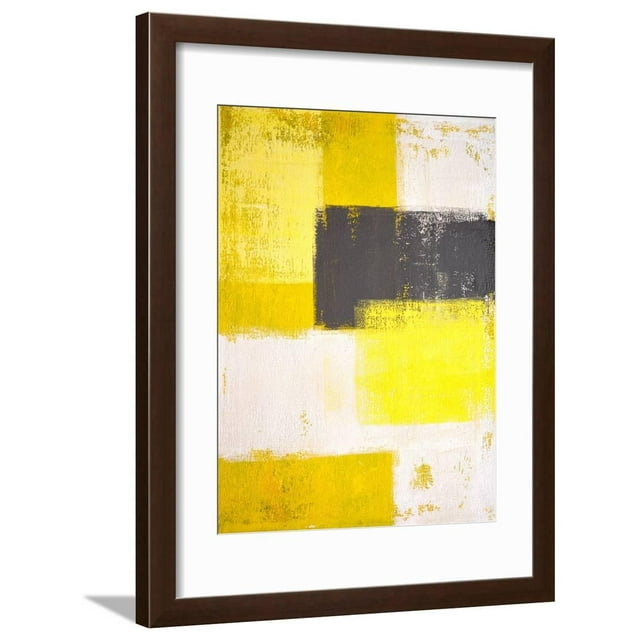 Yellow and Grey Abstract Art Painting Framed Print Wall Art by T30 ...