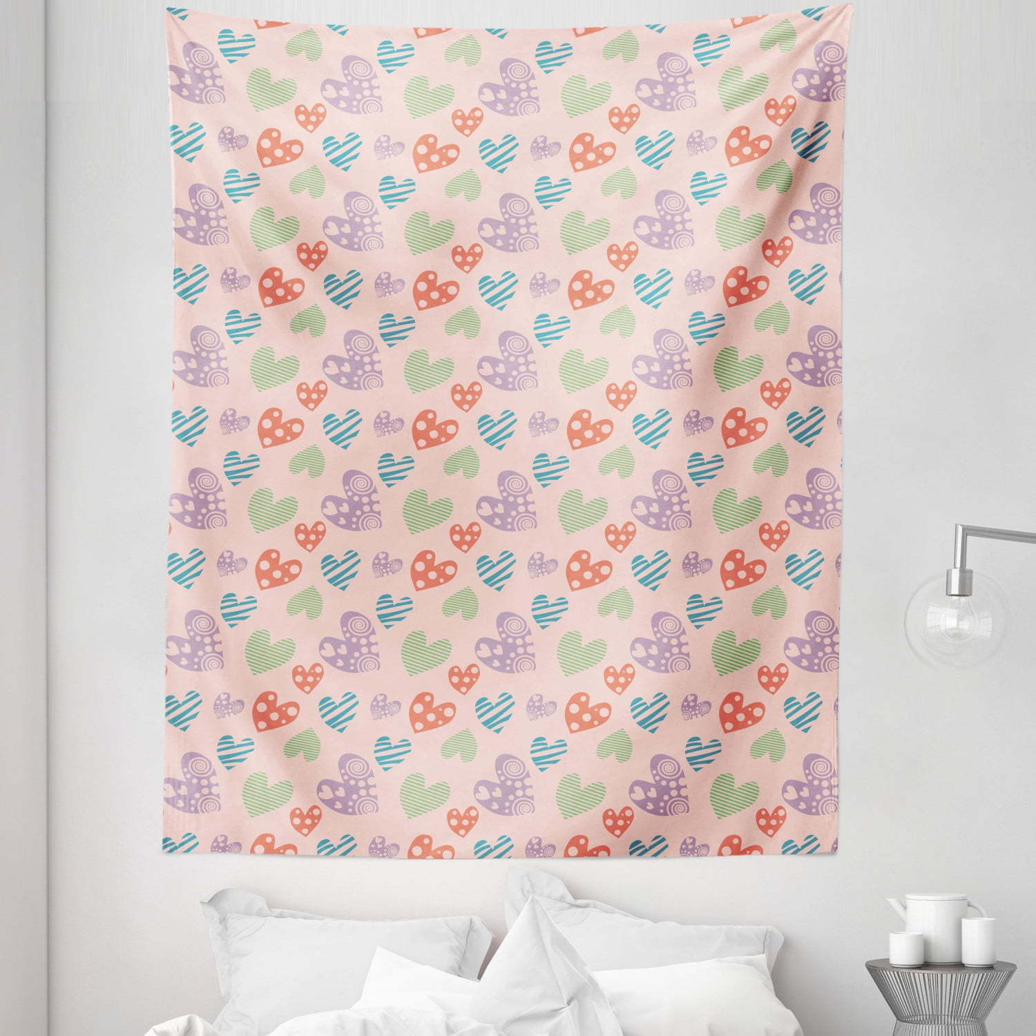 Love Tapestry, Various Ornamental Hearts in Pastel Colors Valentine's ...