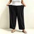 Aezemi Women Plus Size Linen Beach Pants High Waisted Ruffle Elastic ...