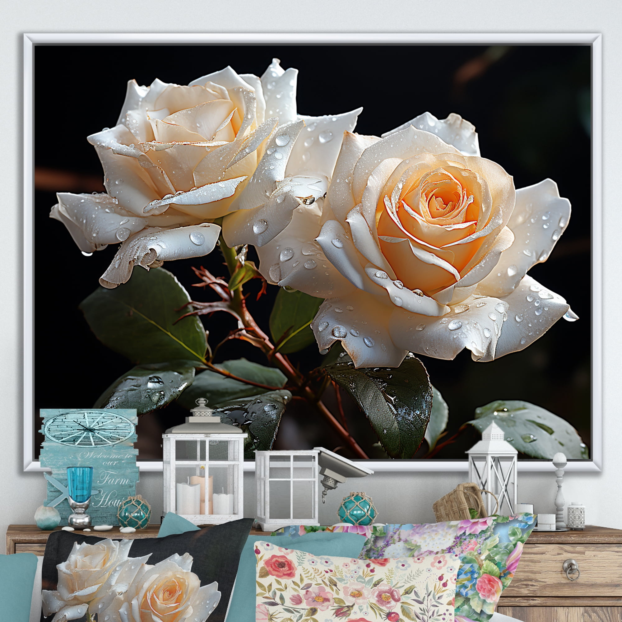 Click here for Designart White Modern White Framed Wall Art  Rose... prices