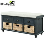 Bellemave Navy Blue Storage Shoe Bench with 3 Drawers and 3 Rattan ...