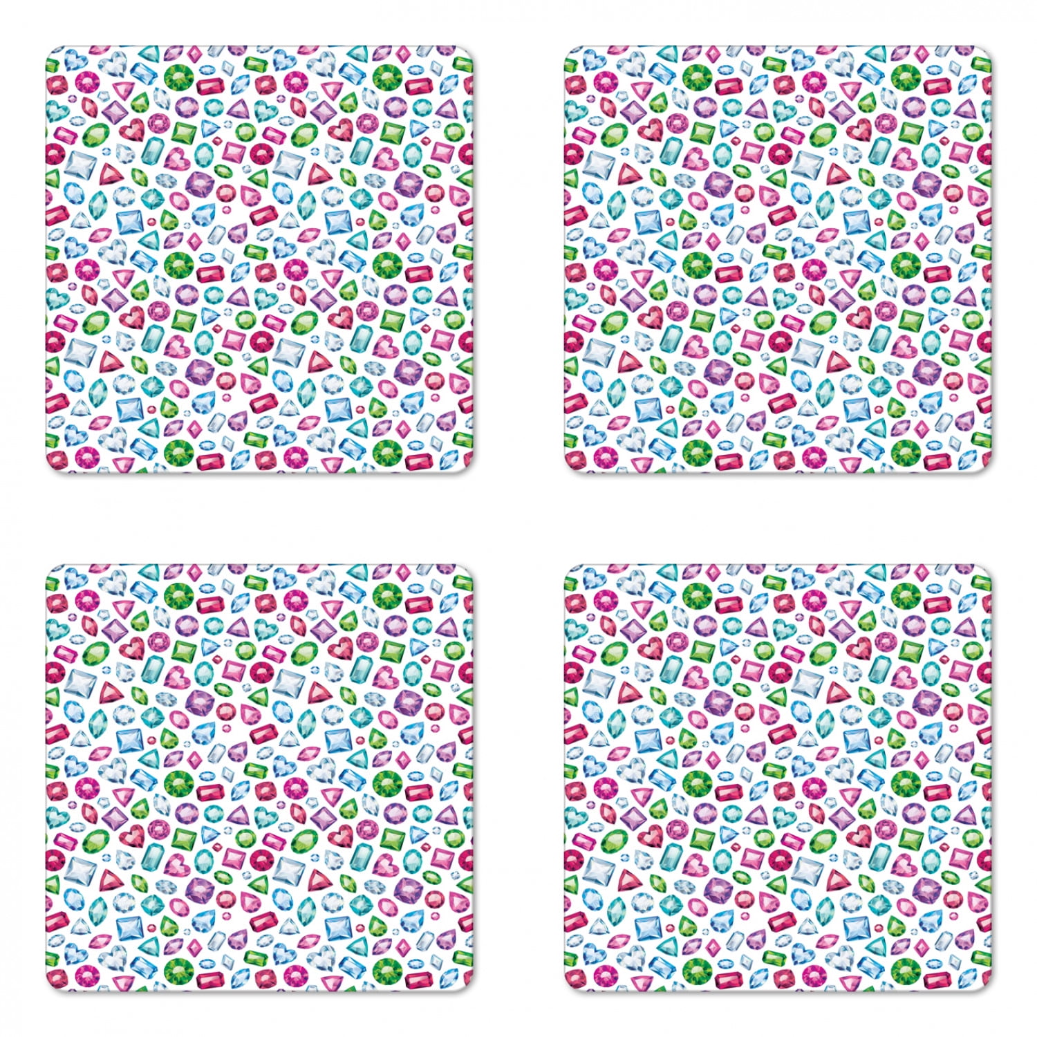Diamond Coaster Set of 4, Heart Geometric Shaped Colorful Little ...