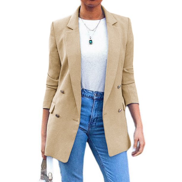 Remikst Women’s Double Breasted Lapel Collar Padded Shoulder Blazers ...