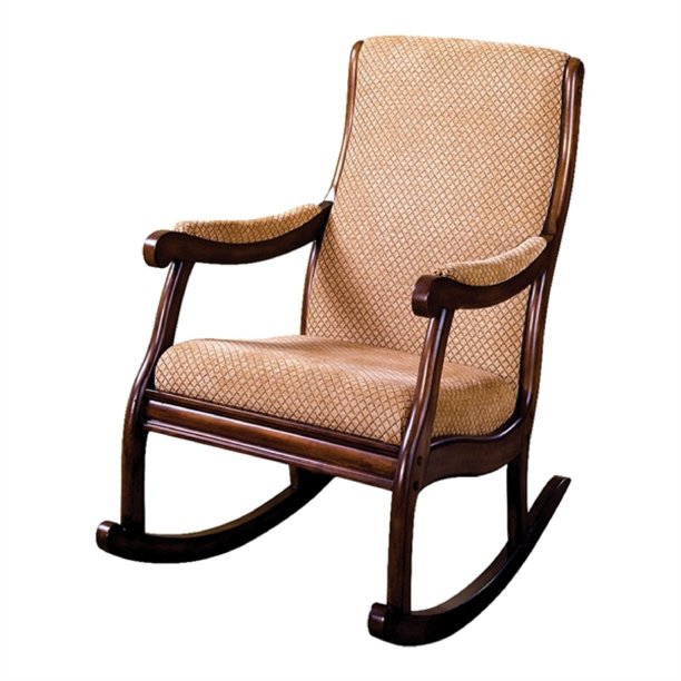 Fabric Upholstered Rocking Chair with Padded Armrests, Brown and Beige ...
