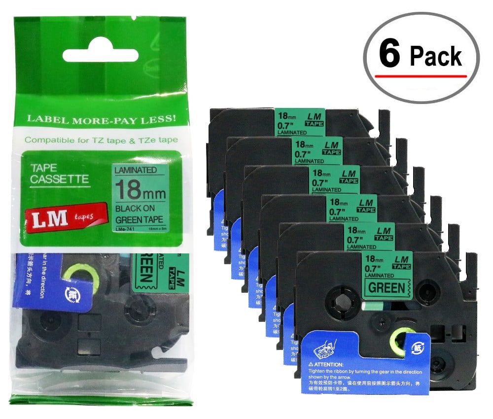 6/Pack LM Tapes - Premium 3/4" Black Print on Green Label Compatible ...