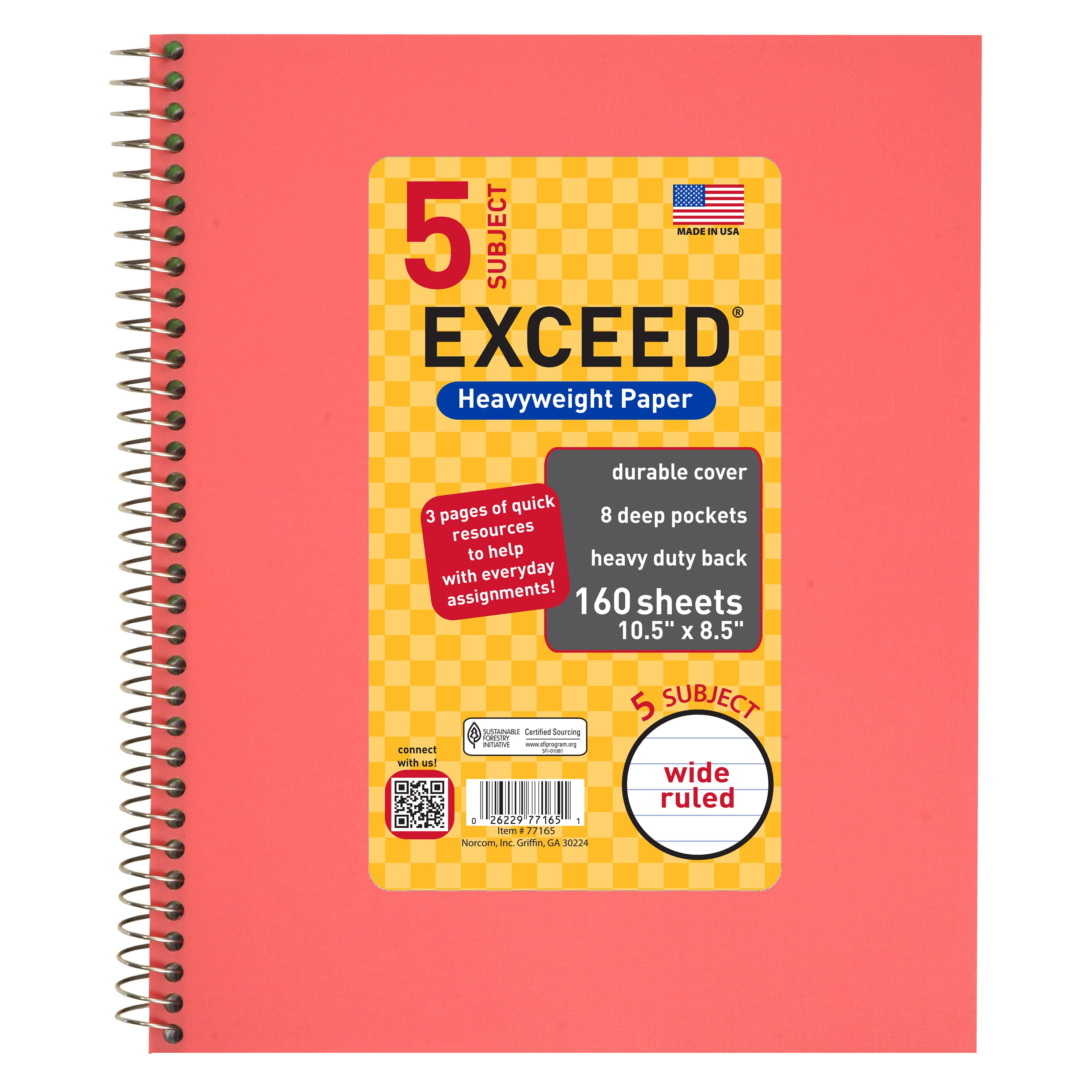 160ct 5 Sub Pink Exceed Notebook, 10.5 x 8.5, Wide Ruled - Walmart.com