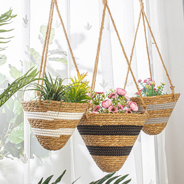 Hanging Planter Basket Jute Rope Woven Plant Hangers Indoor Hanging ...