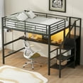 Full Size Metal Loft Bed with Desk, Storage Staircase, Wardrobe & LED ...