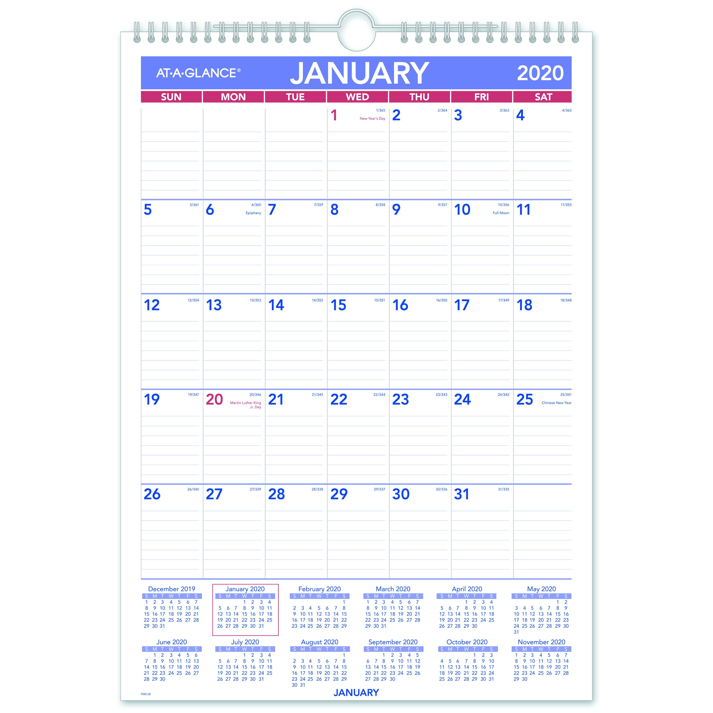 AT-A-GLANCE 2020 Monthly Wall Calendar, 12 Months, January Start ...