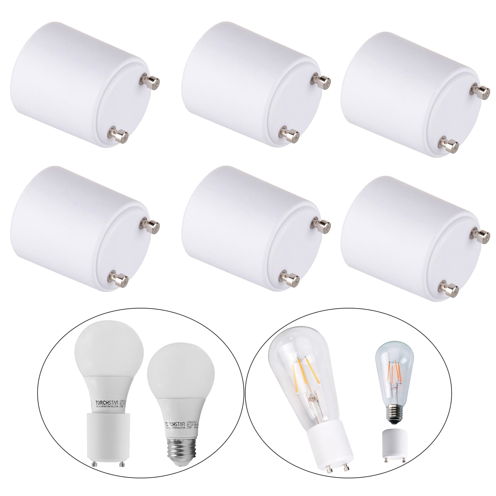 6-pack GU24 to E26 E27 Adapter Converts Pin Base Fixture to Standard ...