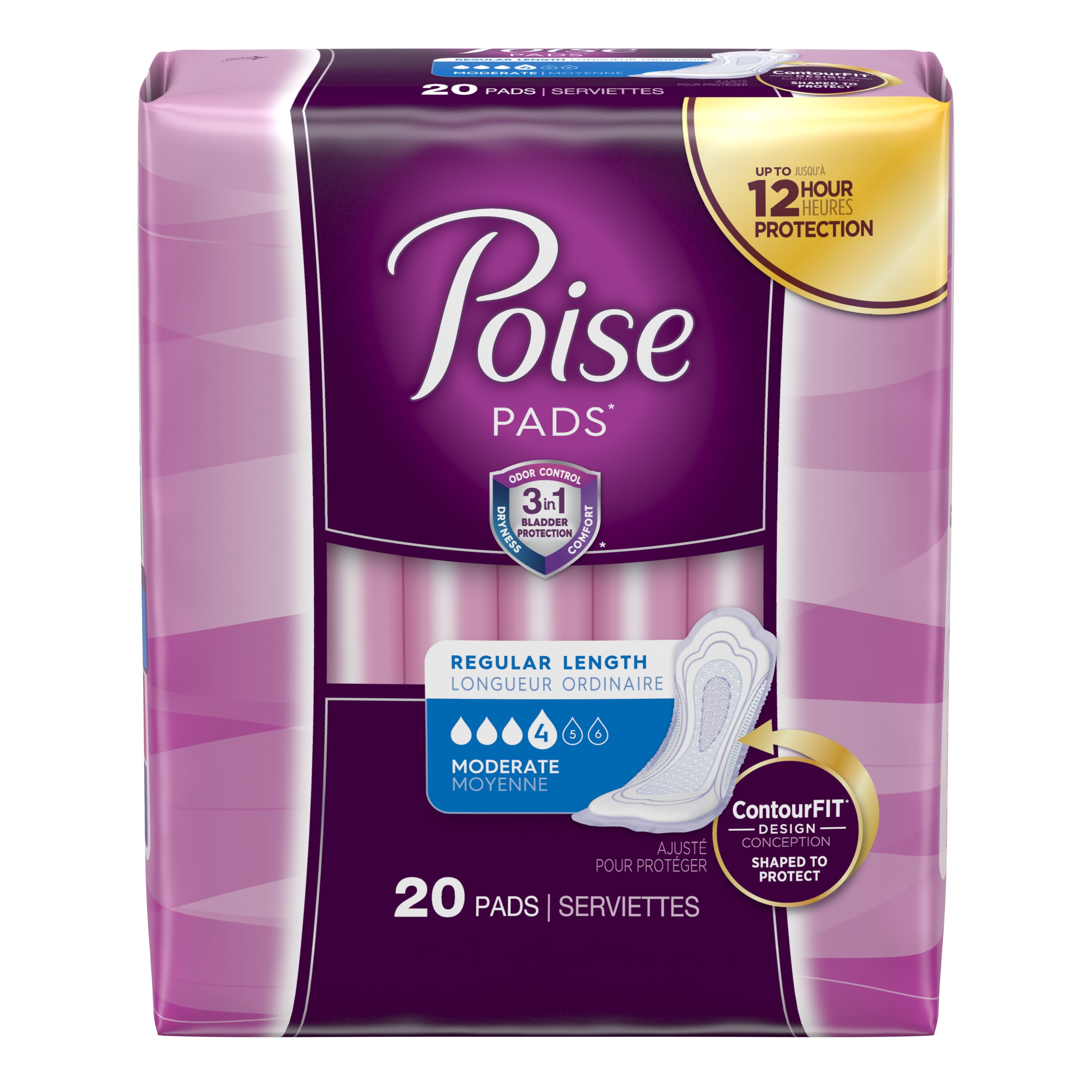 Poise Incontinence Pads Moderate Absorbency Regular 20 Count