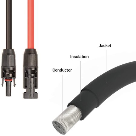 Pack of 2 Solar Panel Adapter Extension Cables Self-locking Extender ...