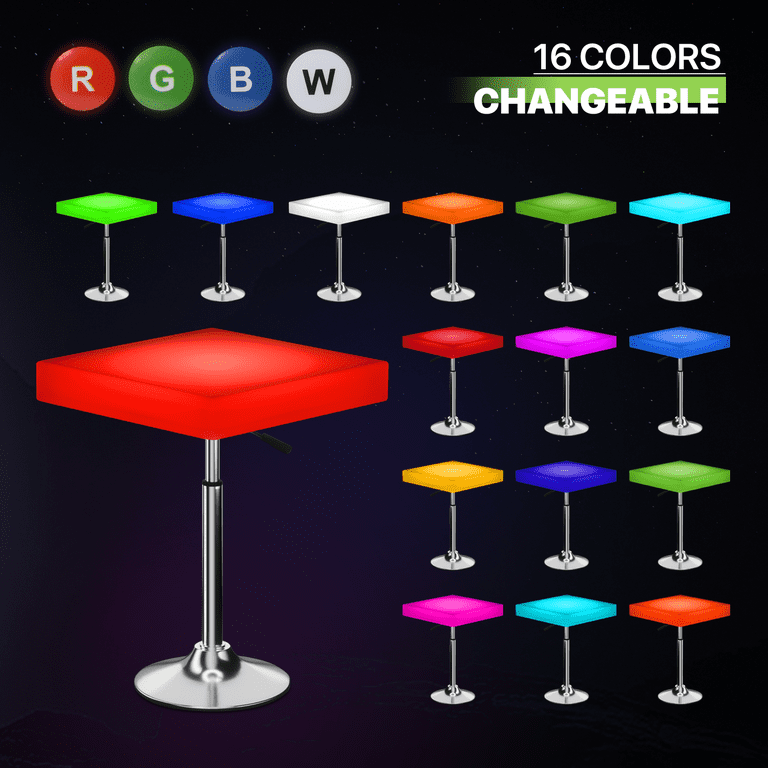 Pub Bar Table With Lights 42 Inch LED Light Up Pub Table - 16 Color ...