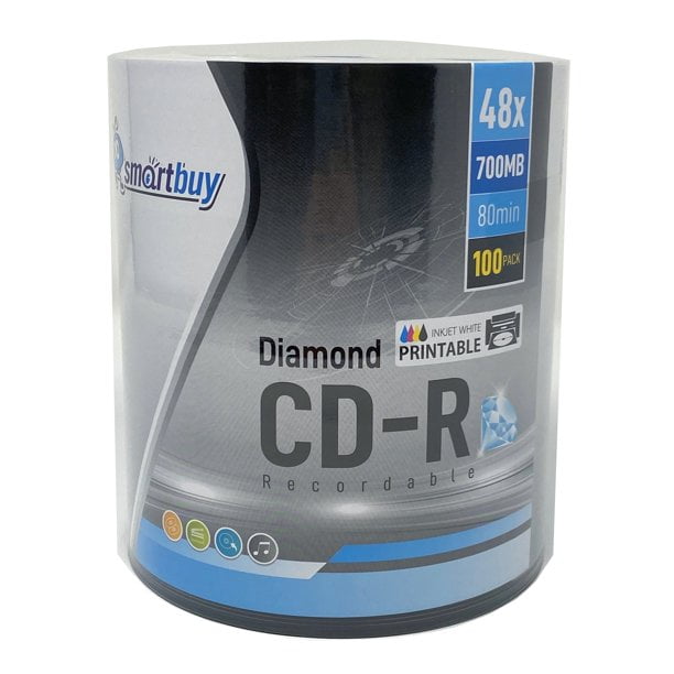 100 Pack Smartbuy Diamond CD-R 48X 700mb/80min White Inkjet Hub ...