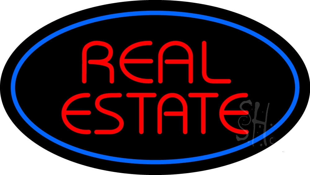 Real Estate Oval Blue LED Neon Sign 13 x 24 - inches, Black Square Cut ...