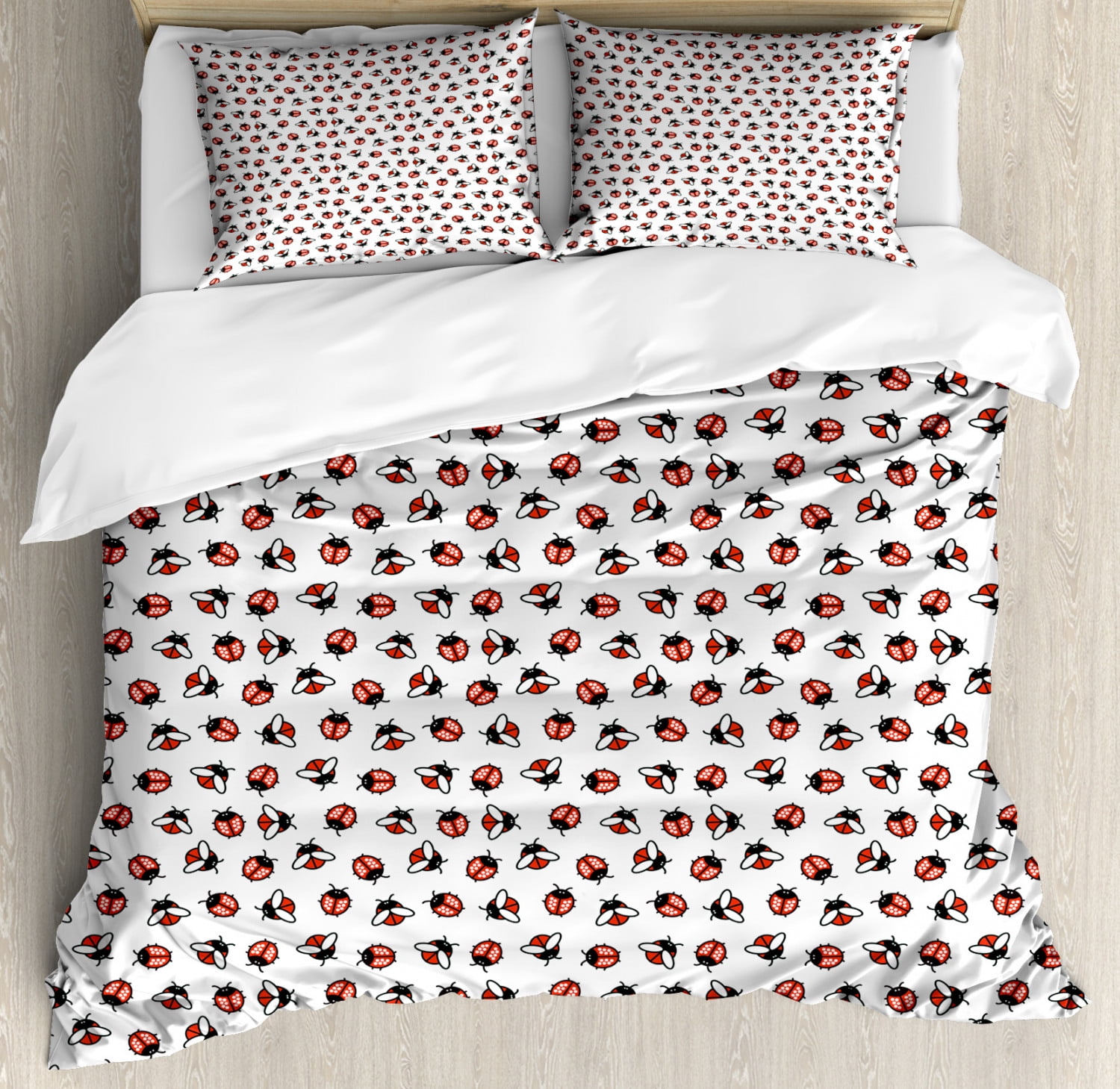 Ladybug Duvet Cover Set Queen Size, Pattern of Insects with Dotted ...