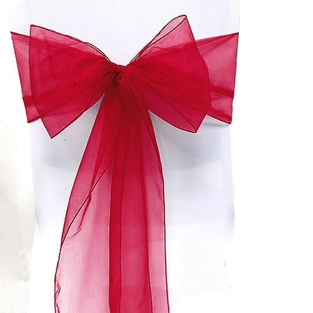 Organza Sashes Chair Cover Tulle Bows Sash Tie Ribbon Wedding Party-Red ...