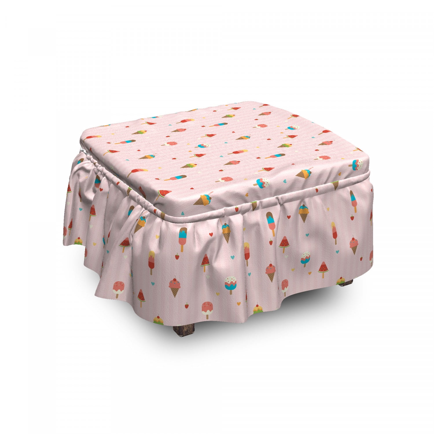 Ice Cream Ottoman Cover, Pastel Pattern, 2 Piece Slipcover Set with ...