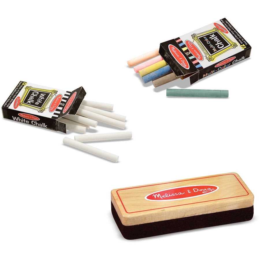 Melissa & Doug Eraser and Chalk Set with 24 Chalk Sticks and Wood ...